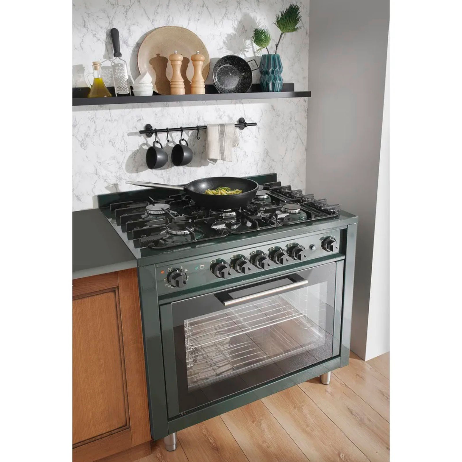 Kuchnia gazowa 5 palników z piekarnikiem konwekcyjnym Kitchen Line 14.3 kW 230 V zielona - Hendi ...